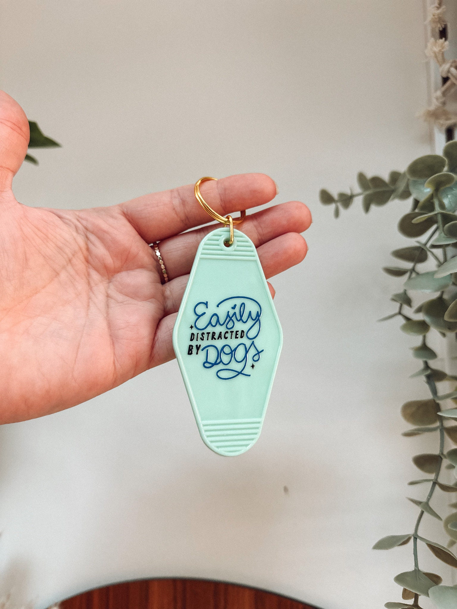 Easily Distracted by Dogs Keychain, Gold Ringed Keychains, Cute Motel ...