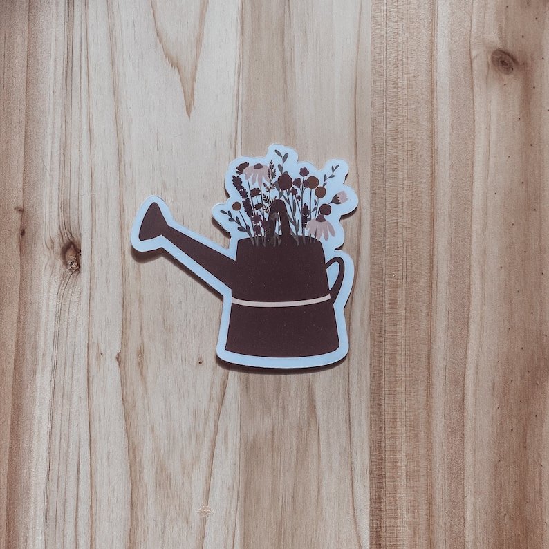 Flowers in Watering Can Sticker, Wildflower Sticker, Floral Sticker ...