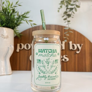 Matcha Glass Cup, Matcha Glass Cup With Bamboo Lid and Glass Straw ...