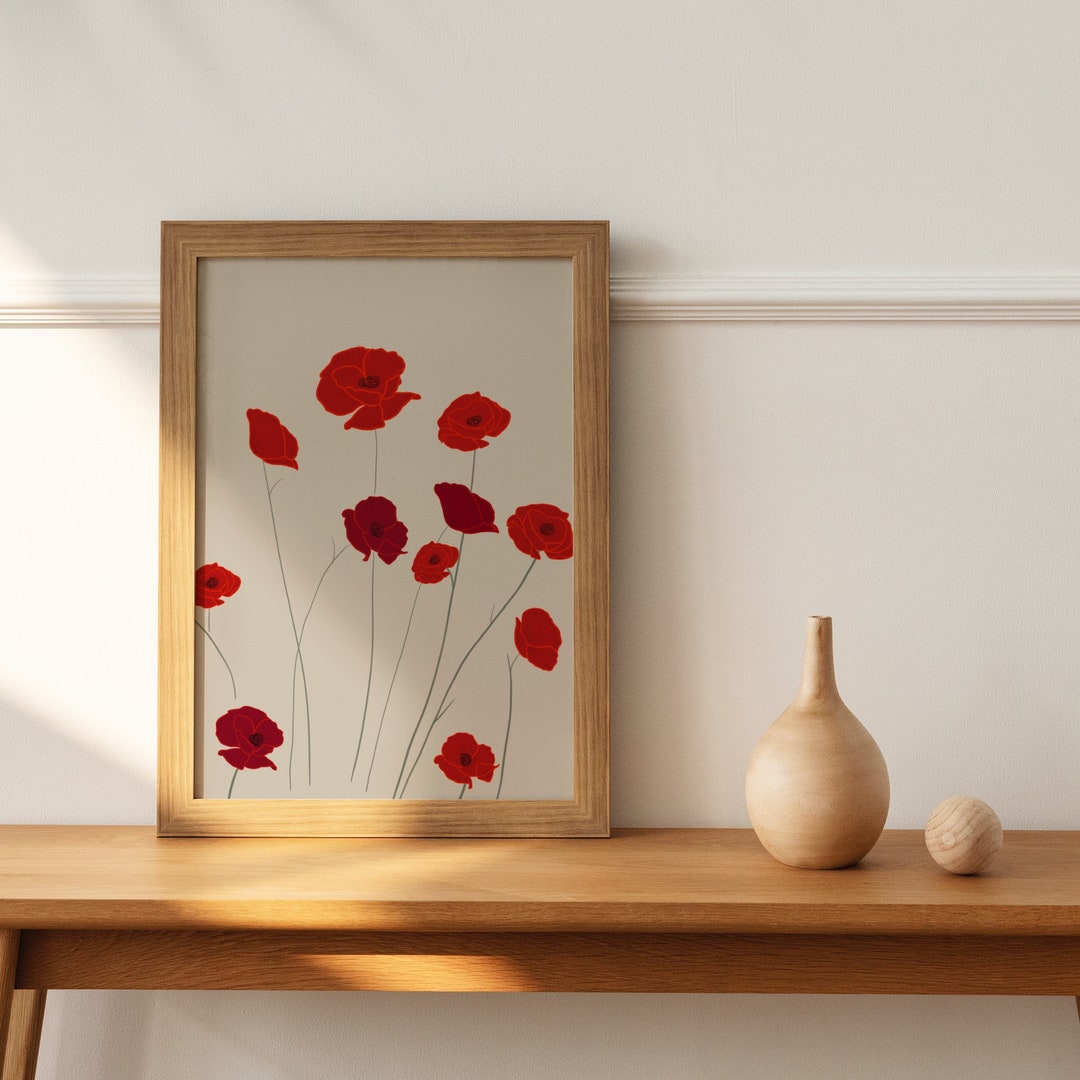 Red Poppy Flower Print, Botanical Art Print, Flower Wall Art, Flower ...
