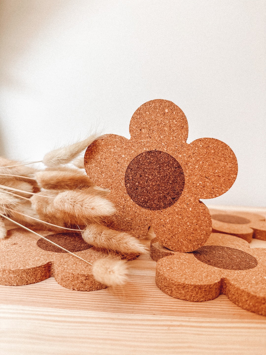 Daisy Flower Cork Coaster, Floral Coaster, Brown Cork Coaster, Coffee ...