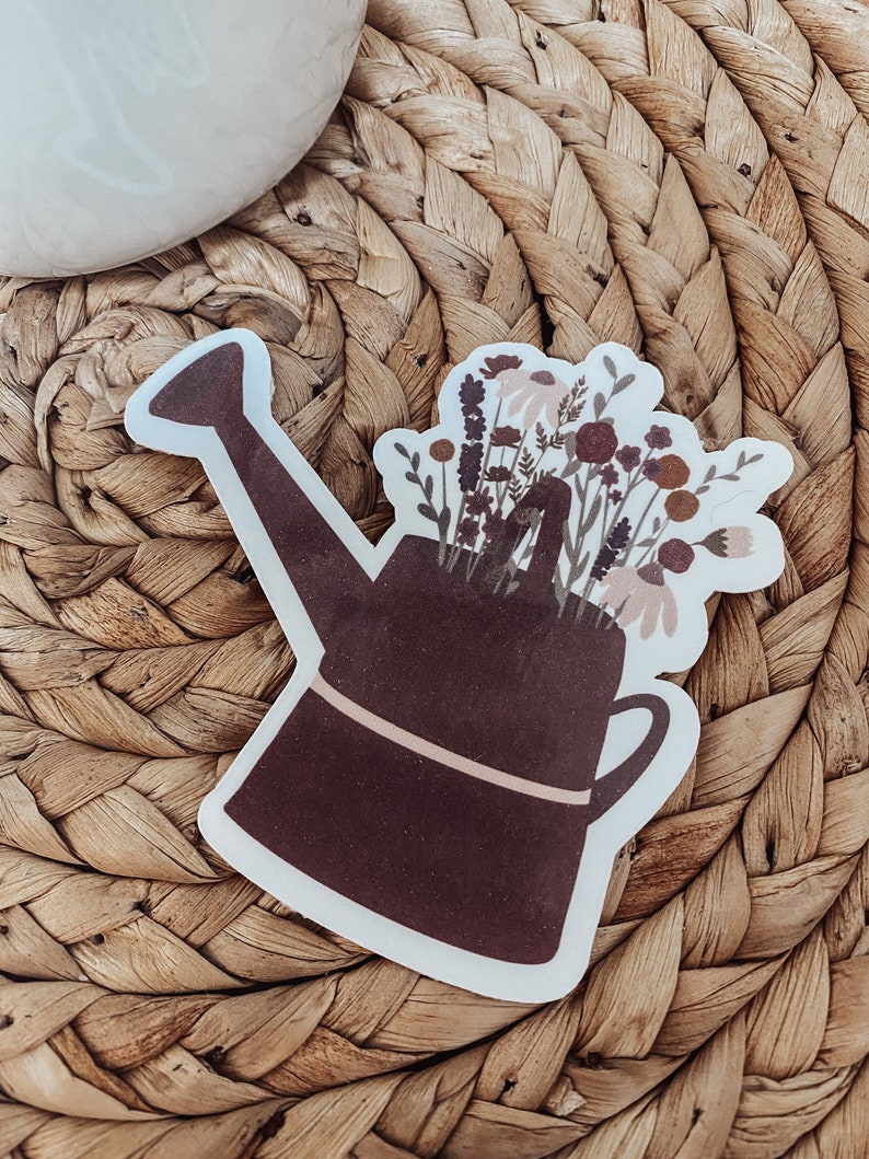 Flowers in Watering Can Sticker, Wildflower Sticker, Floral Sticker ...