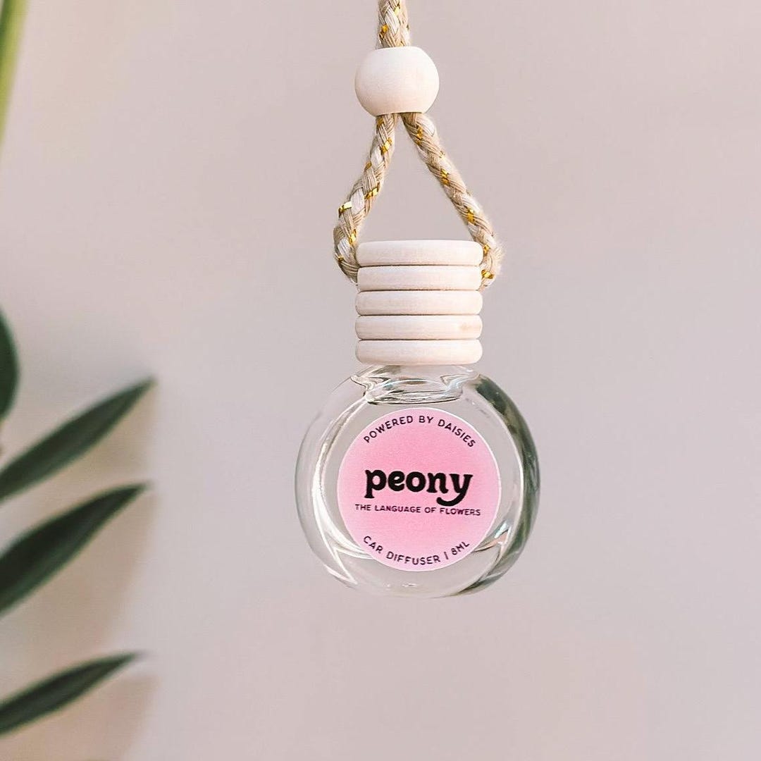 Hanging Car Oil Diffuser, Peony Car Diffuser, Car Air Freshener, Wooden ...