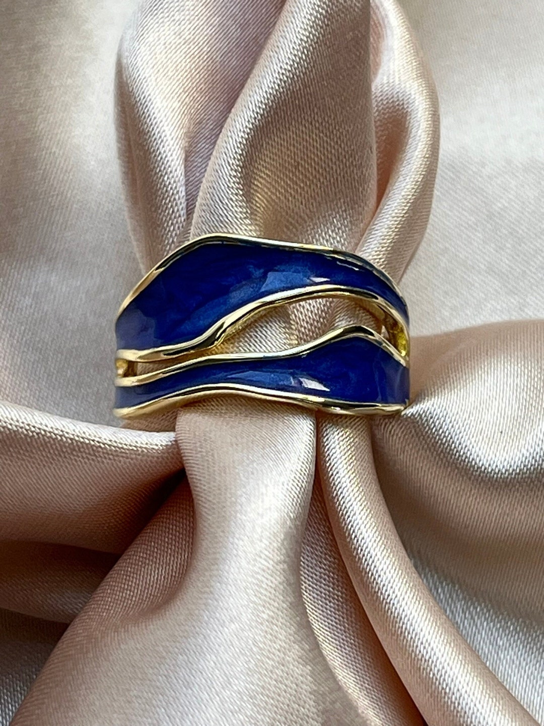 Stainless Steel Blue Ring, 18k Gold Plated, Waterproof and Adjustable ...