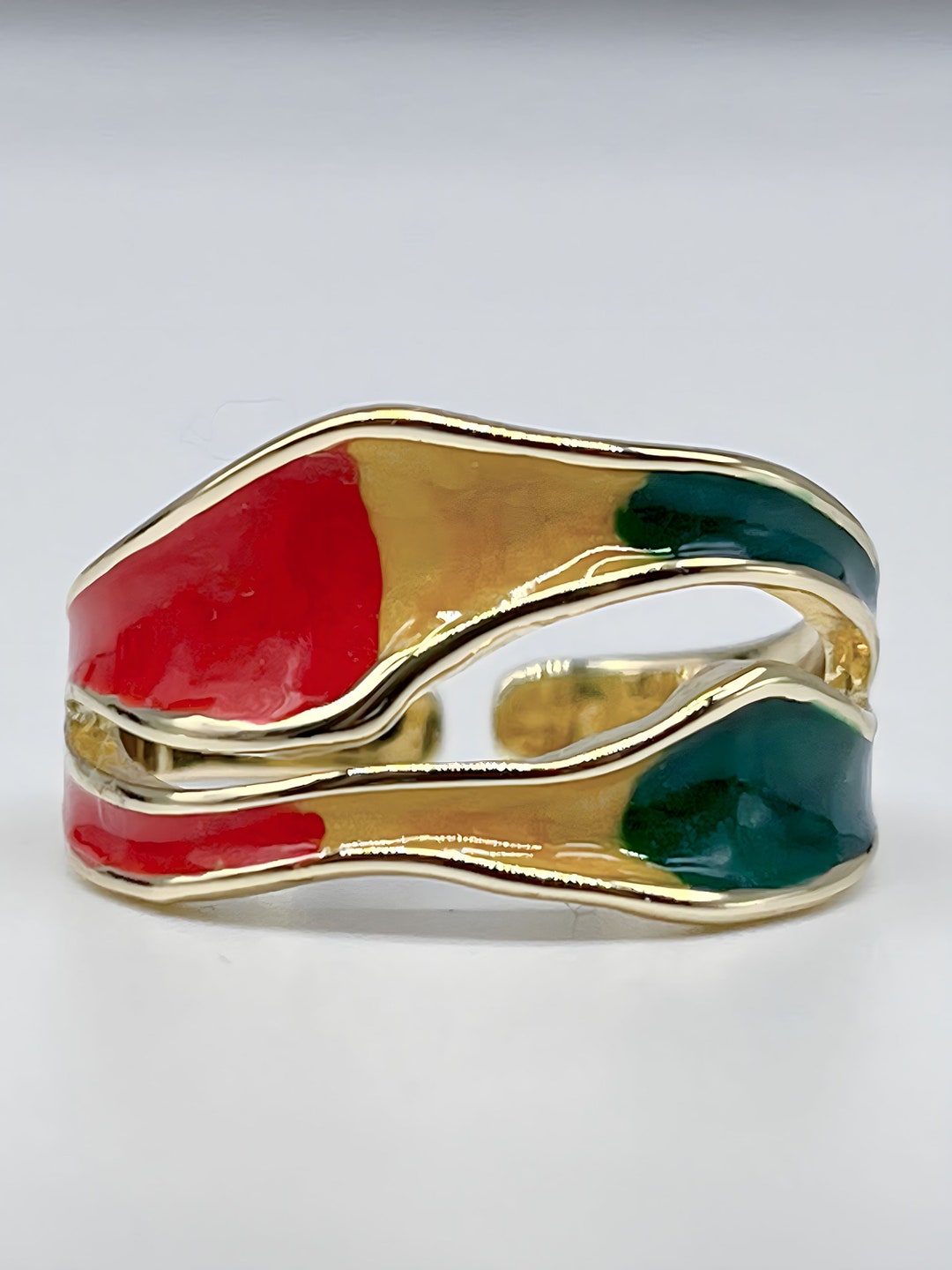 Gold Rasta Ring for Women Stainless Steel Waterproof Ring Rastafarian Culture Notting Hill ...