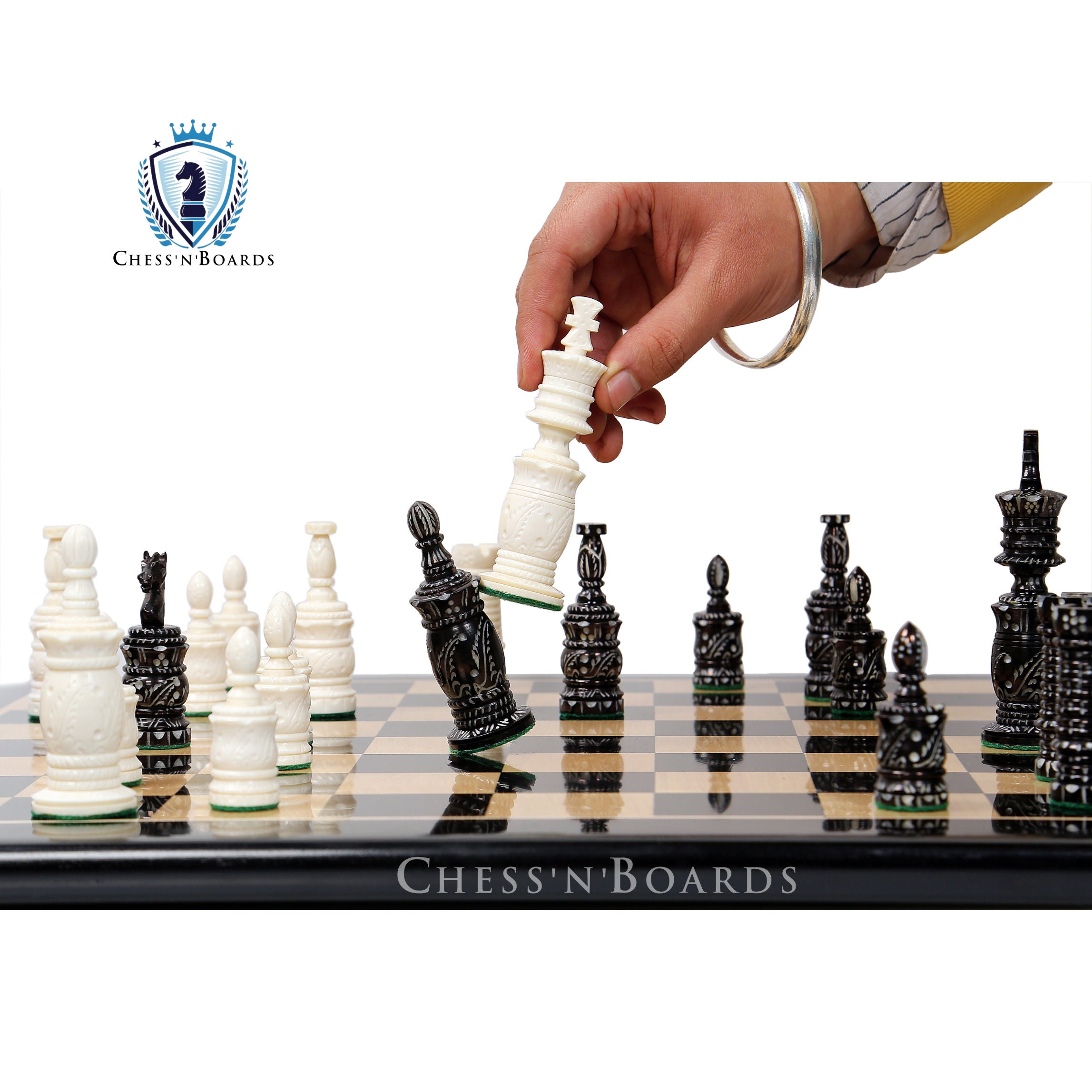 The Barley Corn Carved Camel Bone Chess Pieces in White and - Etsy