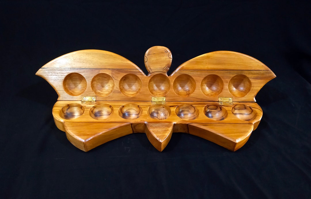 Butterfly Shaped Foldable Wooden Mancala Game | Ali Guli Mane ...