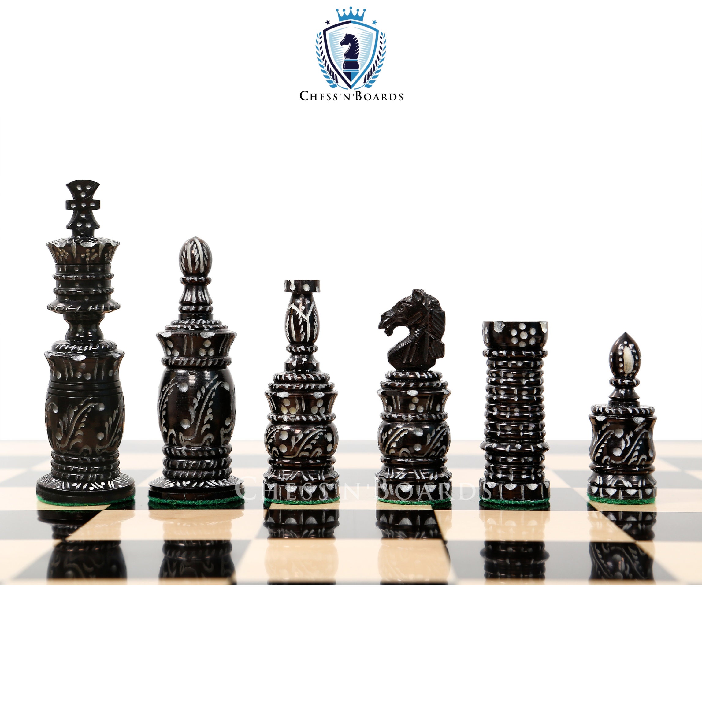 The Barley Corn Carved Camel Bone Chess Pieces in White and - Etsy