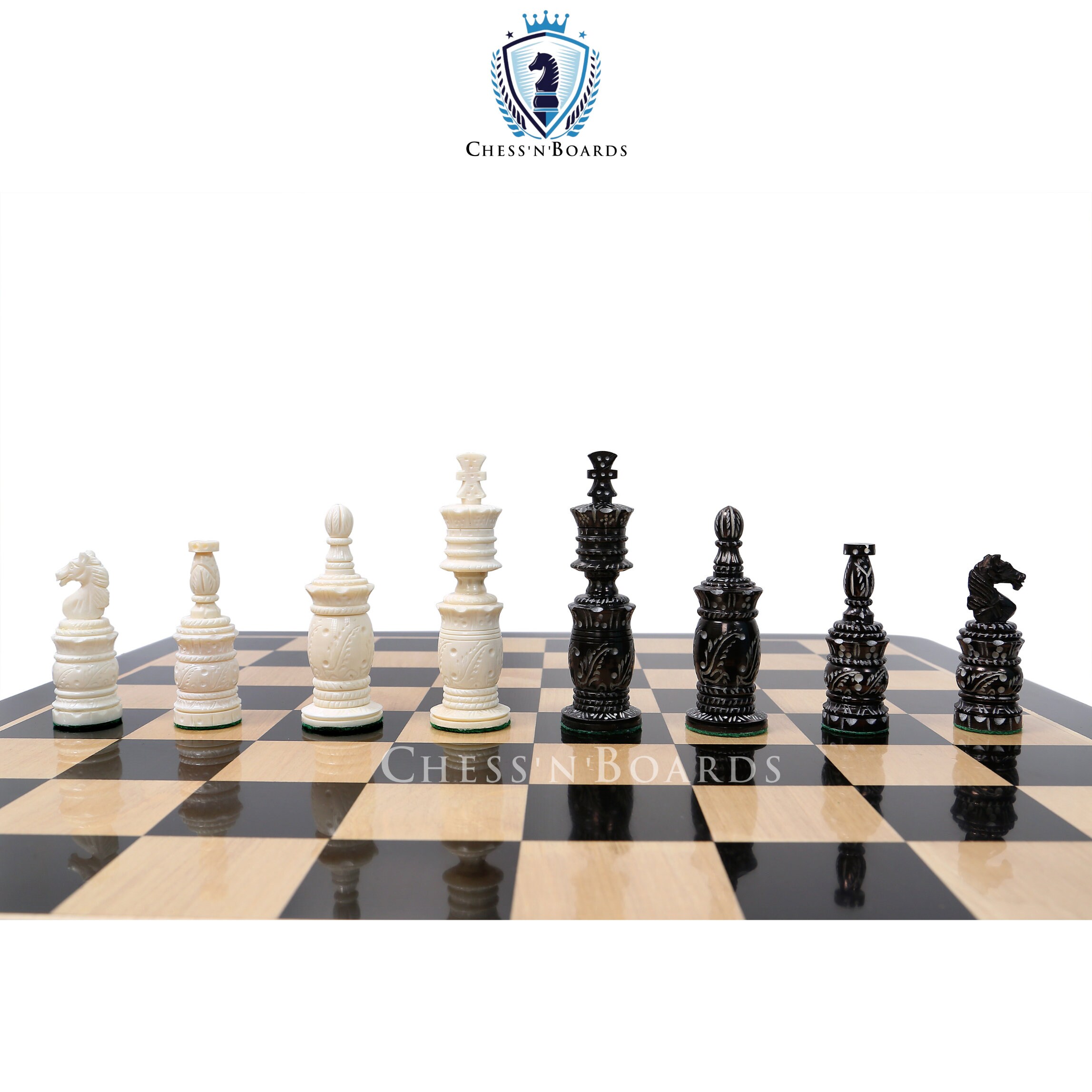 The Barley Corn Carved Camel Bone Chess Pieces in White and - Etsy