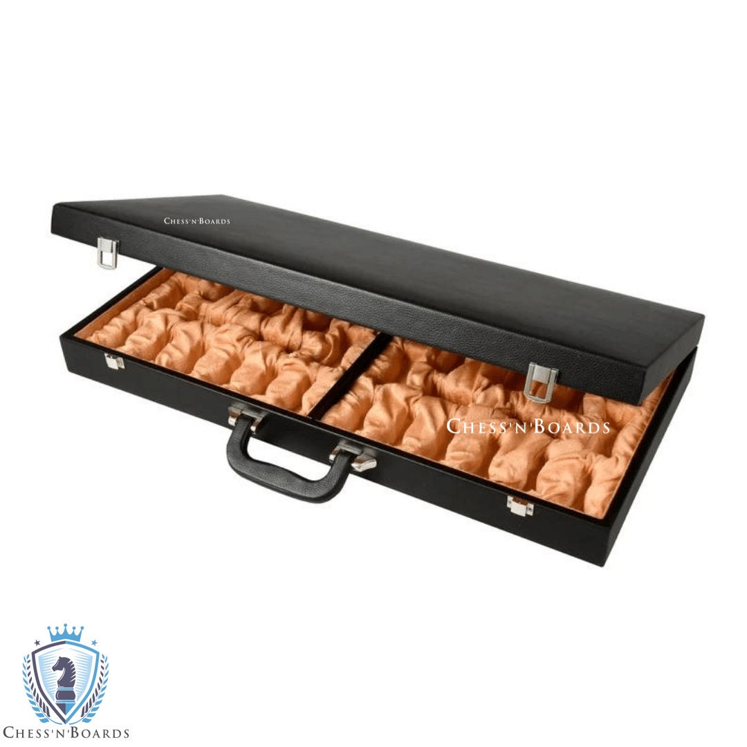 Leatherette Chess Set Briefcase Storage Box Coffer With Fixed Slots for ...