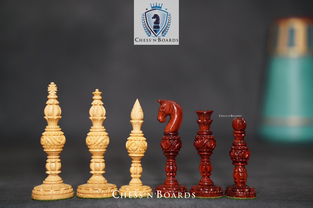Hand Carved and Lacqured Lotus Ruby Chess Pieces King 5.5" Padauk/ Bud ...
