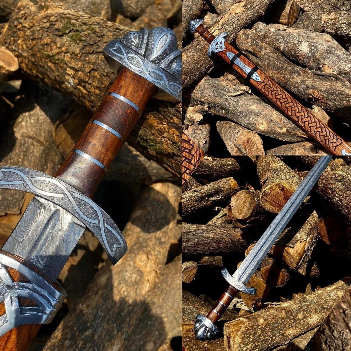 Handmade VIKING Sword Real Damascus Steel Northman Sword Beautiful Gift ...