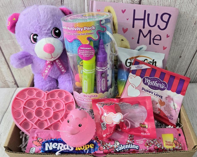 Toddler Girls Valentines Gift Box| Candy| Plush Animal|kids Bae Basket ...