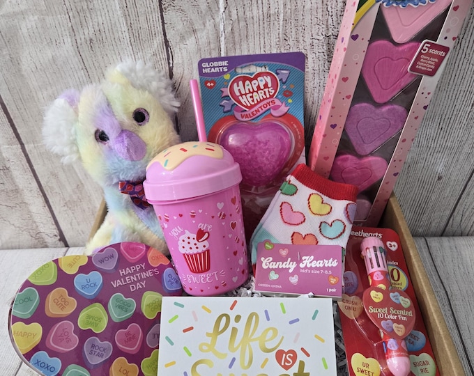 Girls Valentines Gift Box| Candy| Plush Animal|kids Bae Basket - Etsy