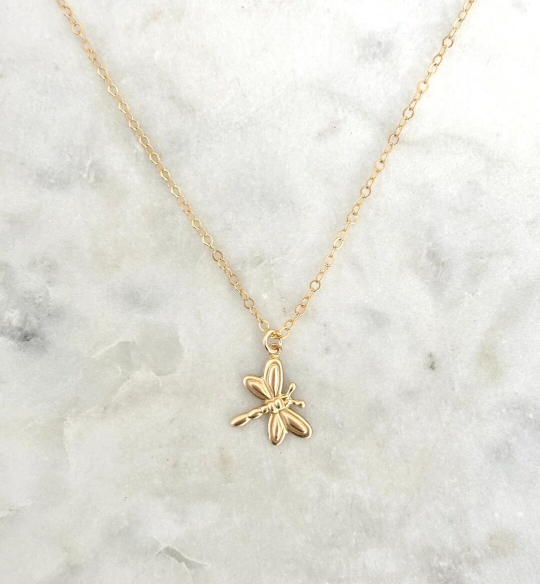 14K Gold Fill Dragonfly Necklace, Minimalist Sterling Silver, Handmade ...