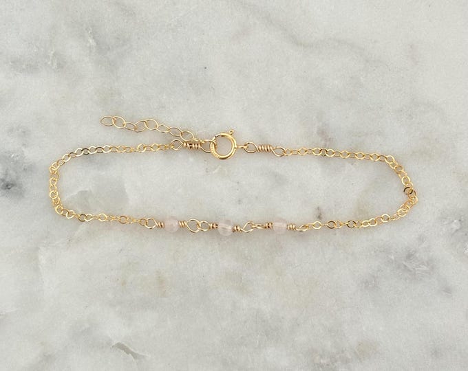 14k Rose Gold,rose Quartz Bracelet,rose Quartz Jewelry, Gold Minimal ...