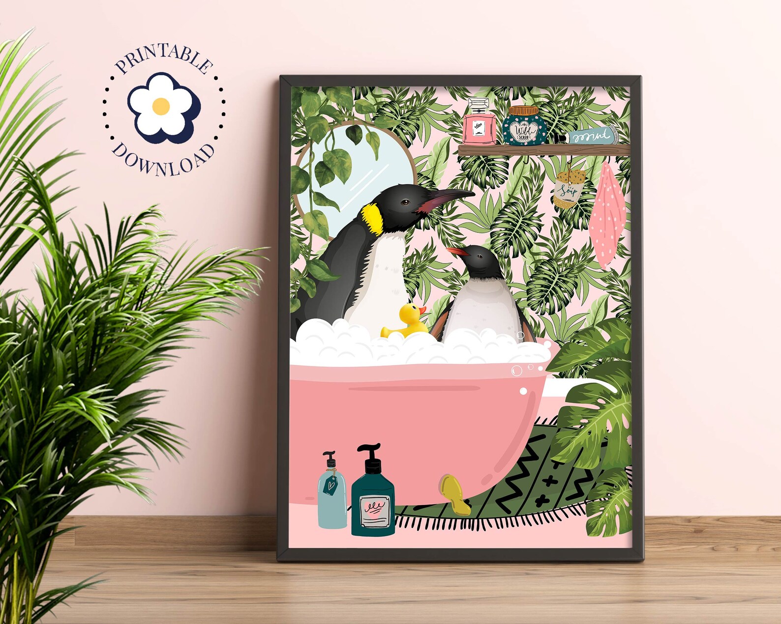 Penguins in Bathtub Animal Print, Animal in Bath Wall Art, Penguin ...