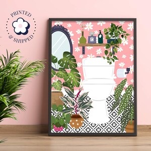 Pink Bathroom Loo Cloakroom Toilet Wall Art, Modern Botanical Bathroom ...