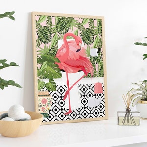 Pink Flamingo on Toilet Bathroom Prints, Animal on Toilet Cloakroom ...