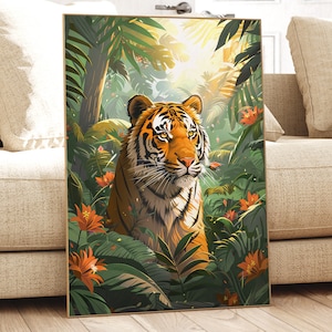 Tiger Wild Animal Jungle Print, Tropical Rainforest Wall Art, Eclectic ...