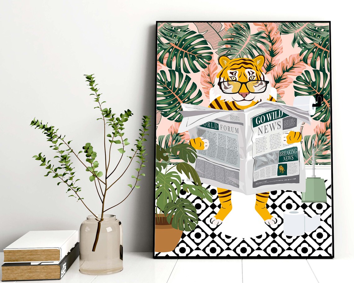 Tiger on Toilet Print Animal on Toilet Funny Bathroom Wall - Etsy Australia