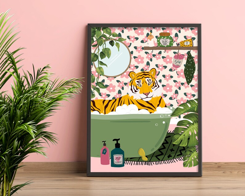Tiger in Bath Bathroom Art Print Maximalist Animal in Bathtub - Etsy