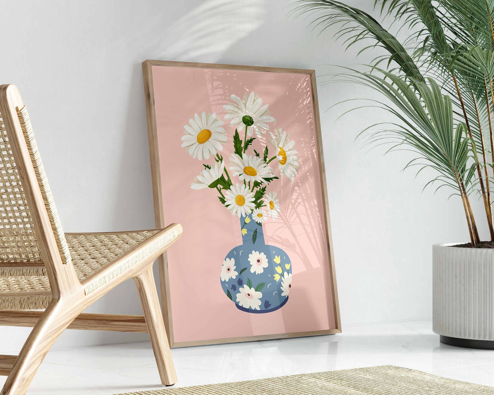 Pink Daisy Print Flower Wall Art, Abstract Daisies Botanical Print ...