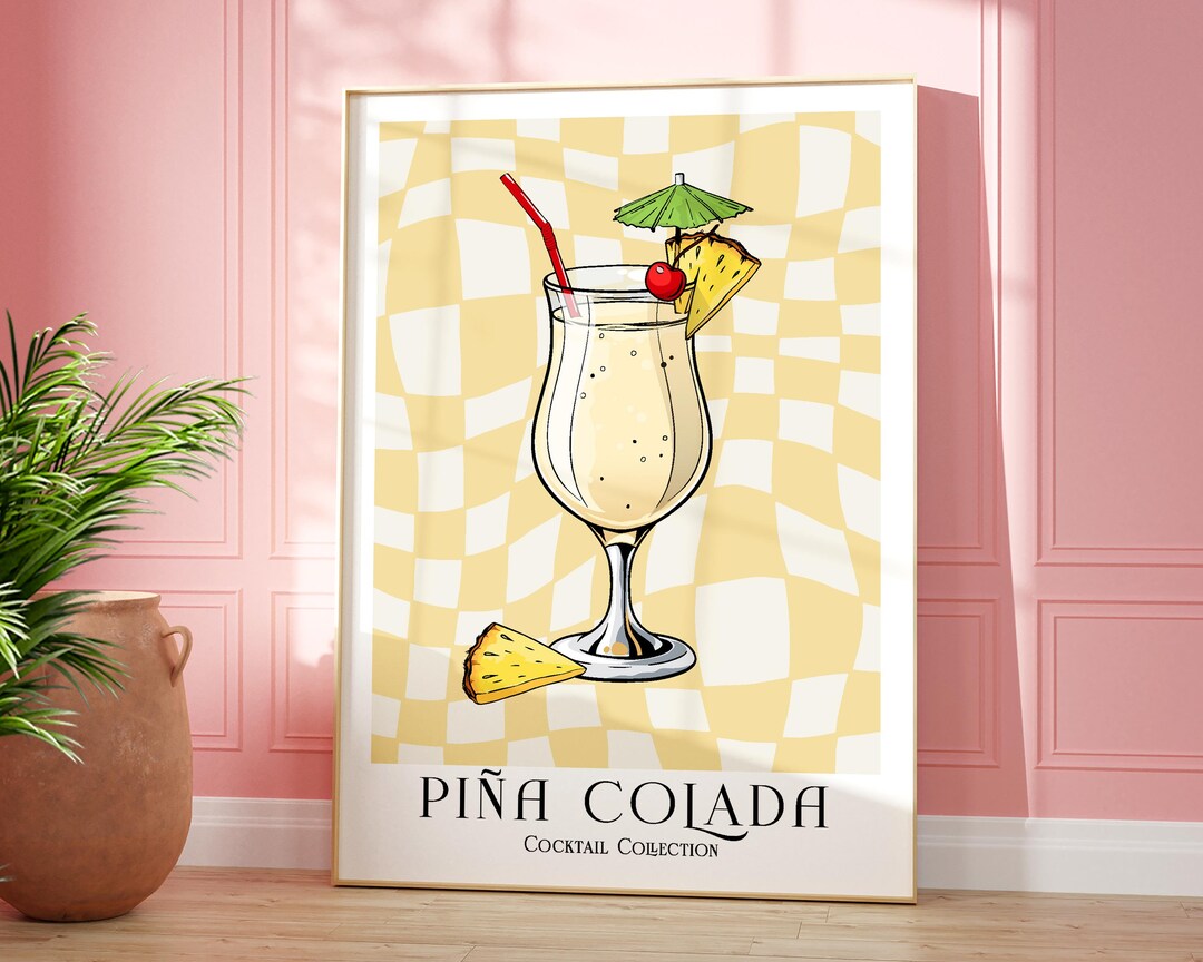 Pina Colada Cocktail Print, Colourful Bar Cart Gallery Wall Art, Retro ...