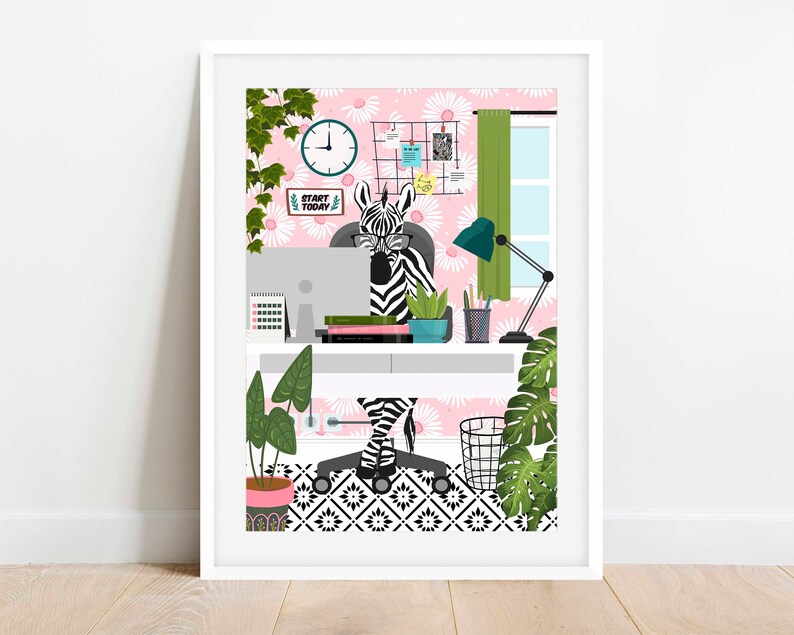 Home Office Decor Zebra Animal Print Colourful Modern Office - Etsy