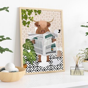 Highland Kuh auf Toilette Kunstdruck, Tier auf Toilette lustige Badezimmer Wandkunst ...