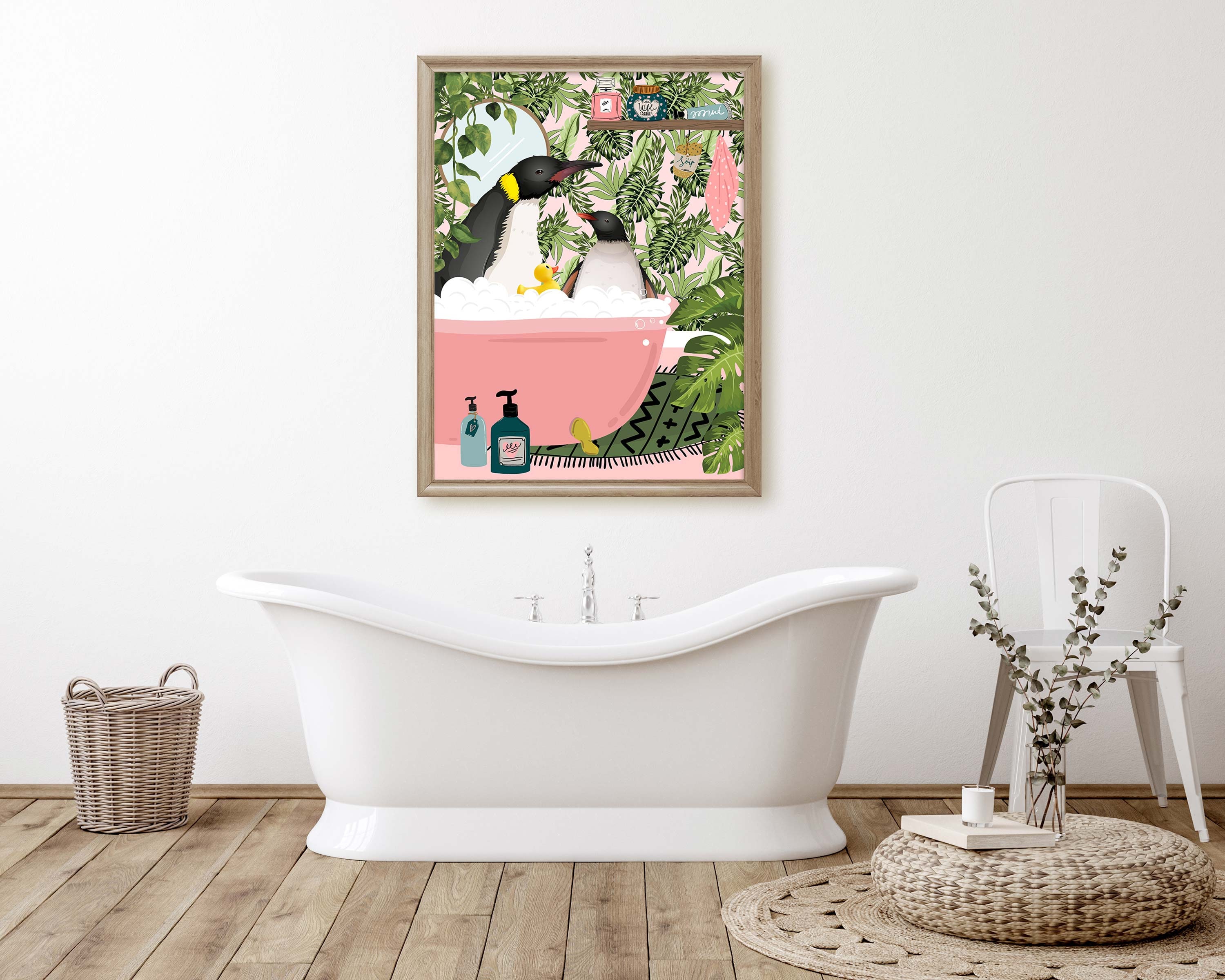 Penguins in Bathtub Animal Print, Animal in Bath Wall Art, Penguin ...