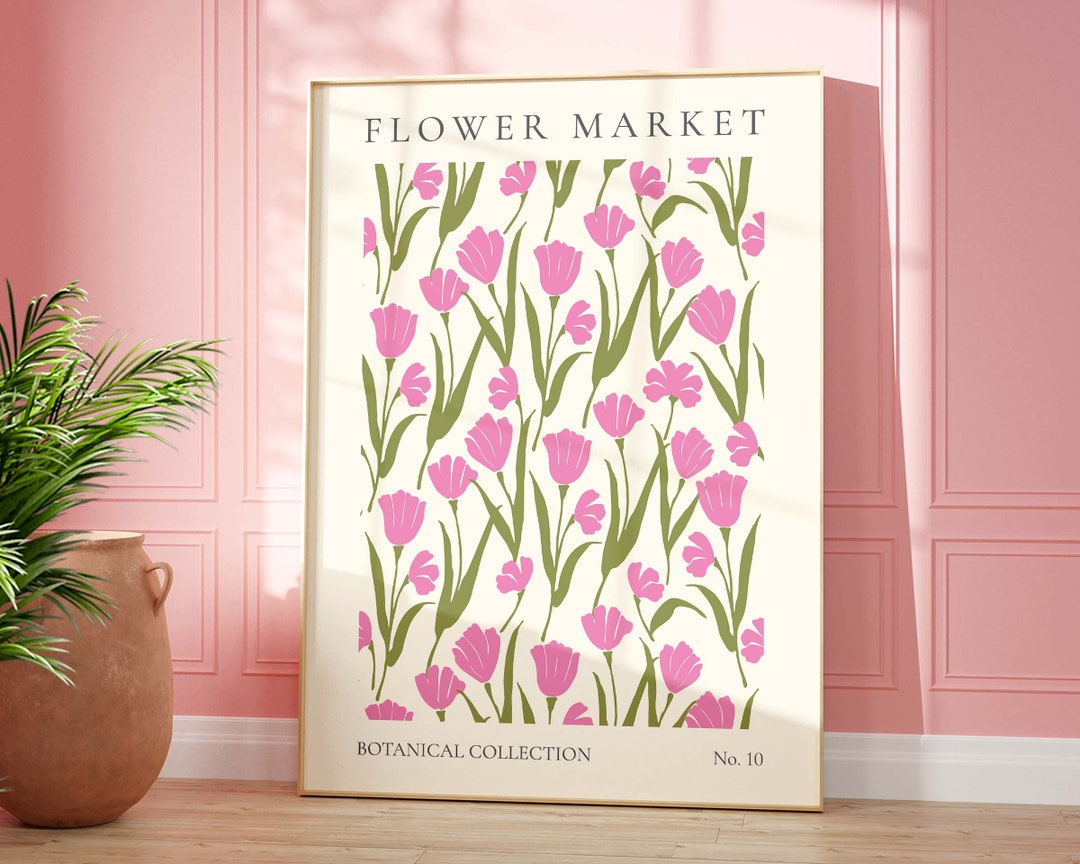 Pink Flower Market Digital Print, Abstract Botanical Wall Art Download ...