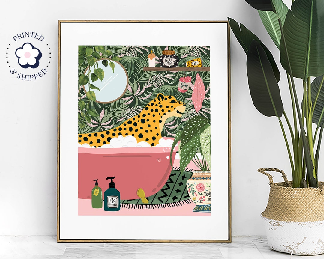 Leopard in Bathtub Bathroom Print Animal in Bath Fun Bathroom - Etsy