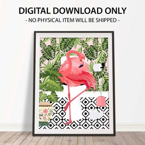 Pink Flamingo on Toilet Bathroom Prints, Animal on Toilet Cloakroom ...