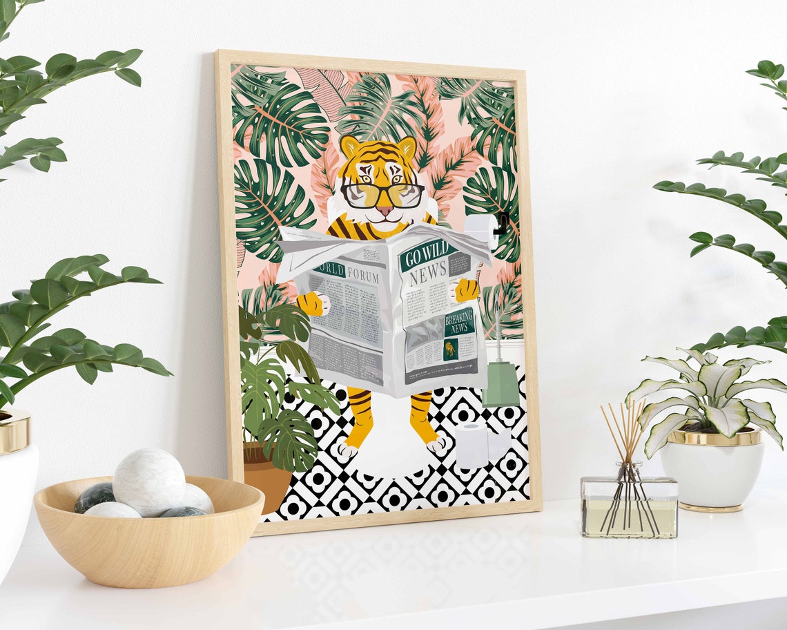 Tiger on Toilet Print Animal on Toilet Funny Bathroom Wall - Etsy Australia