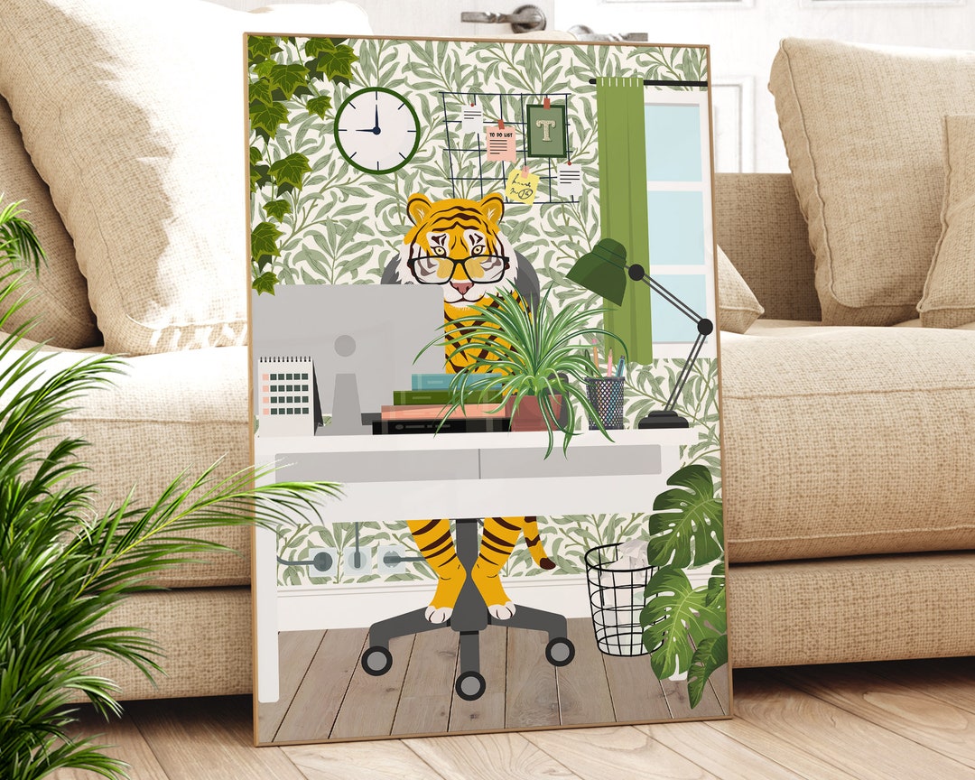 Tiger Work From Home Print, Modern Office Decor, Funny Abstract Office ...
