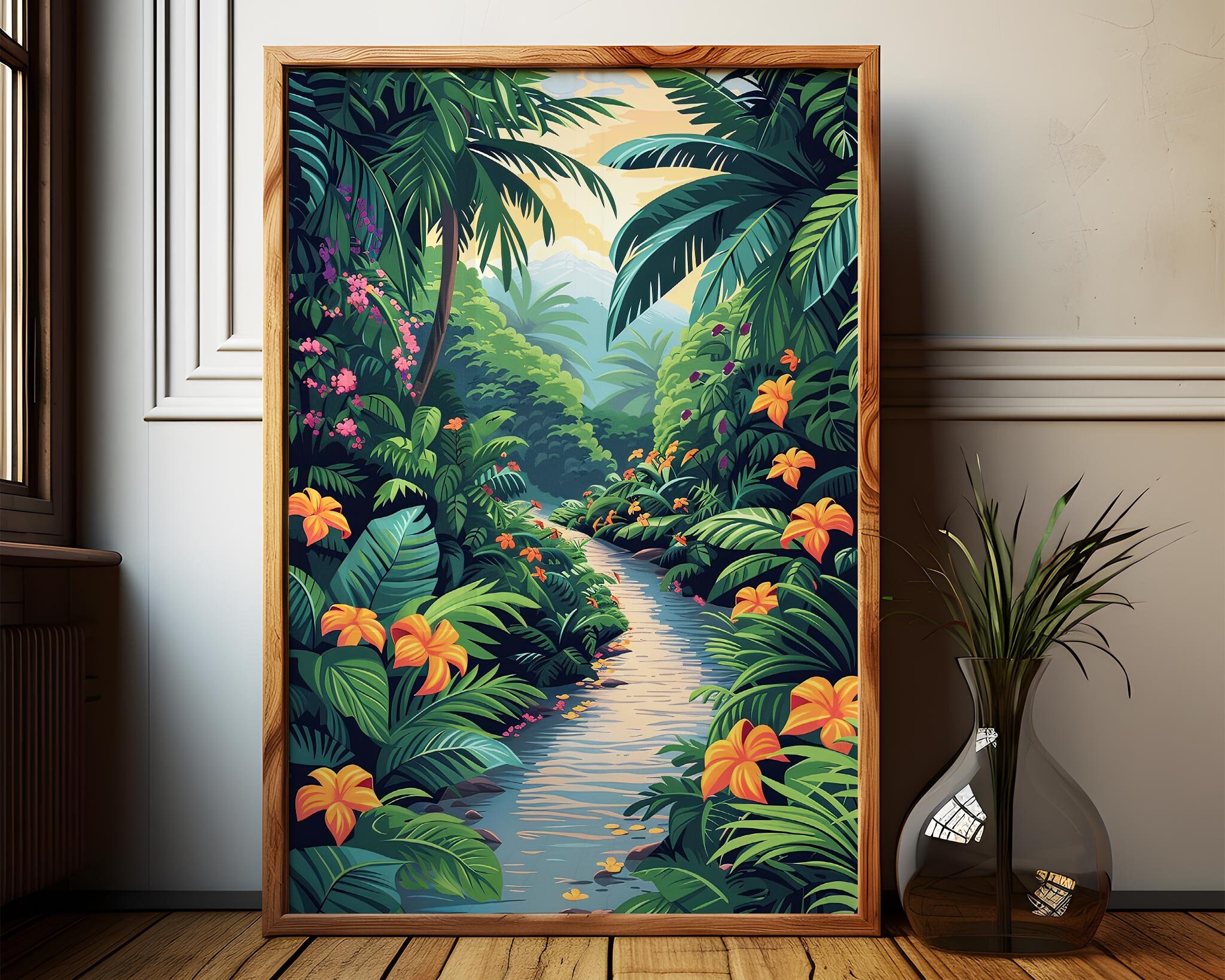Tropical Rainforest Botanical Print, Colourful Jungle Landscape Wall ...