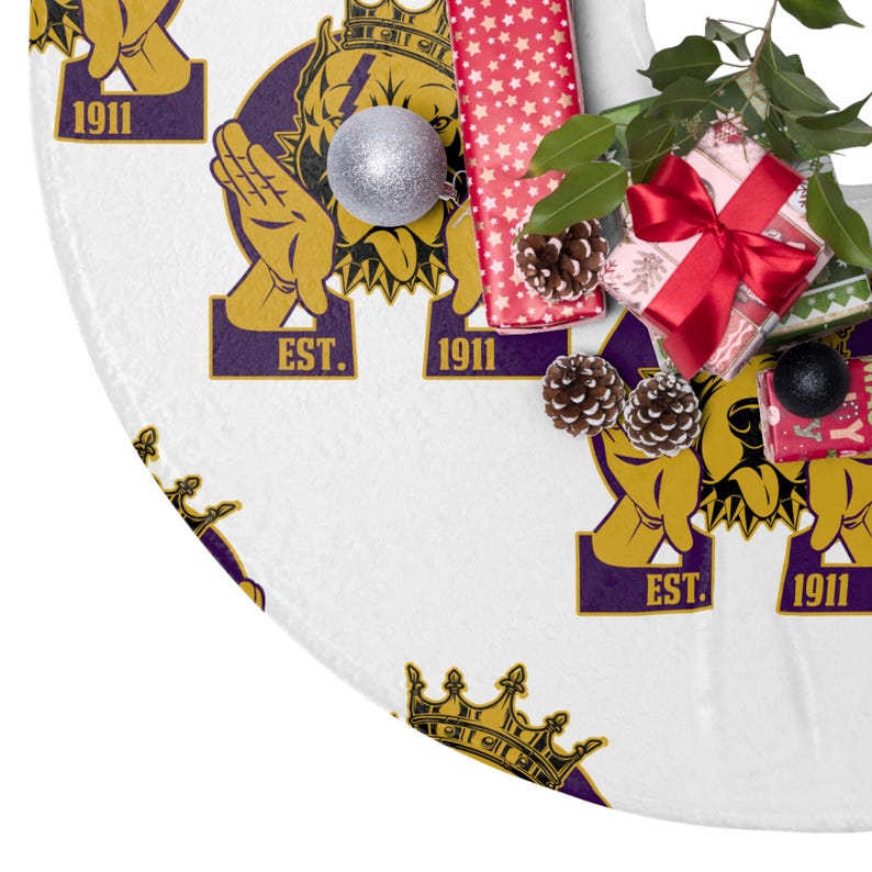 Omega Man White Christmas Tree Skirt Fraternity Holiday Decor, Greek ...