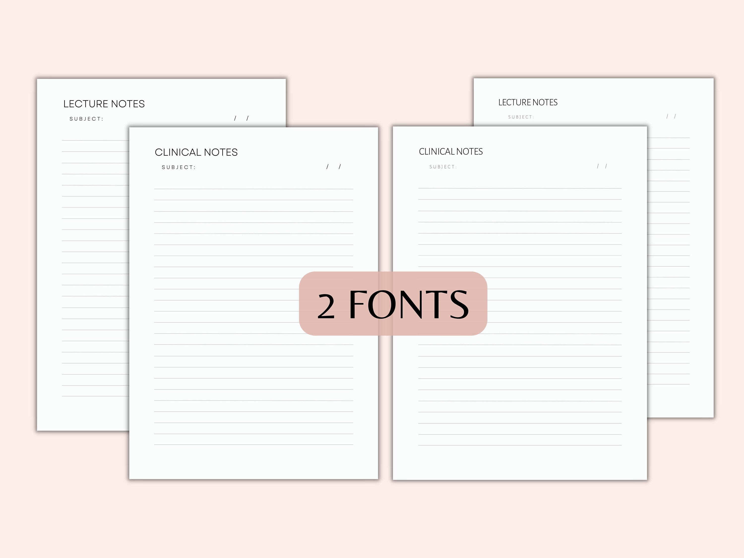 Printable Lecture Notes, Clinical Notes Template for Nursing School ...