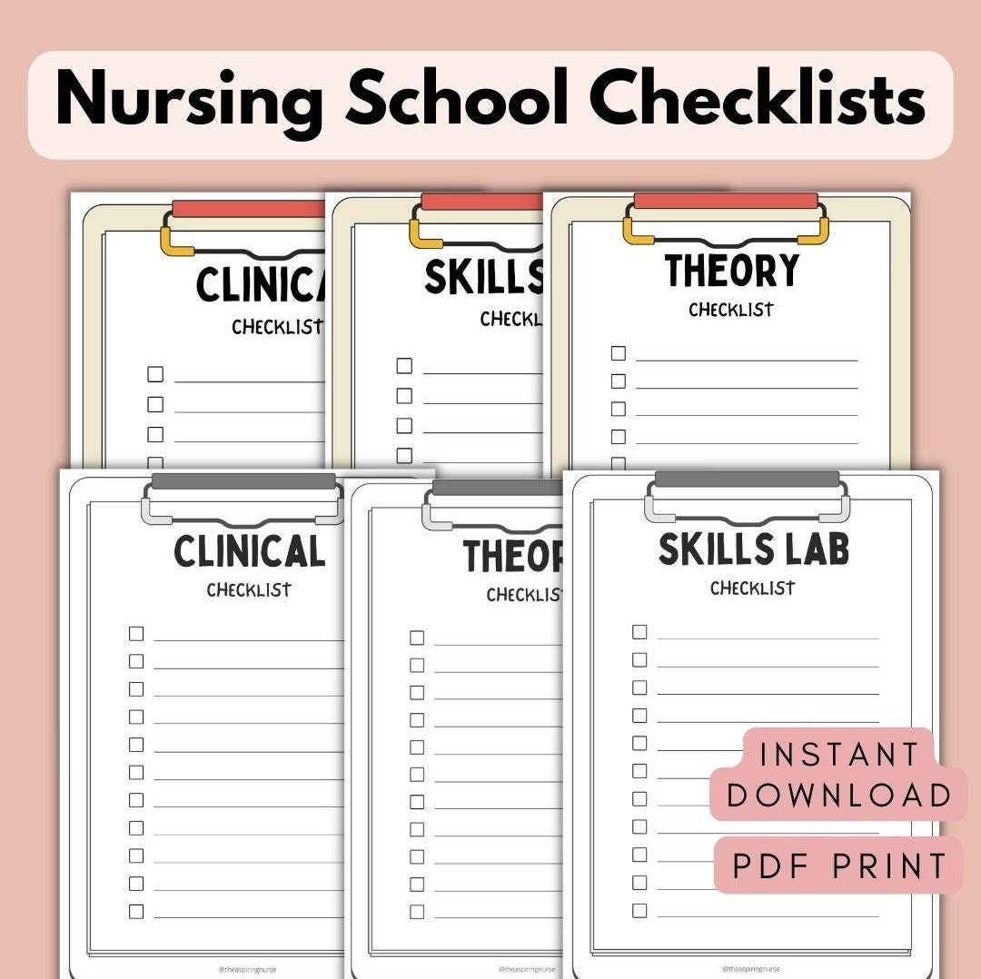 Nursing School Checklists, Clincal Checklist, Theory Checklist, Skills ...