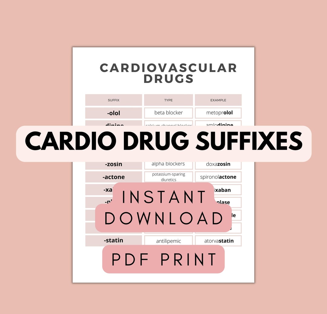 Nursing Pharmacology Cardio Cardiovascular Meds Suffixes Memorization ...