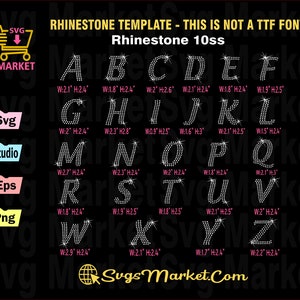 Rhinestone Template Svg Cursive Letters, Font Rhinestone Svg for Cricut ...
