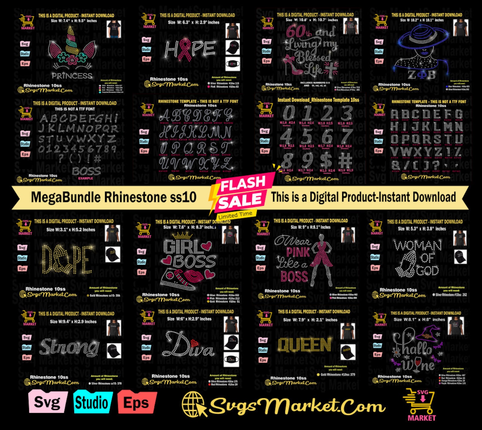 Bundle Rhinestone Template Svg, Rhinestone Ss10 Svg,mega Bundle ...