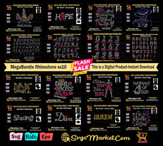 Bundle Rhinestone Template Svg Rhinestone Ss10 Svgmega - Etsy