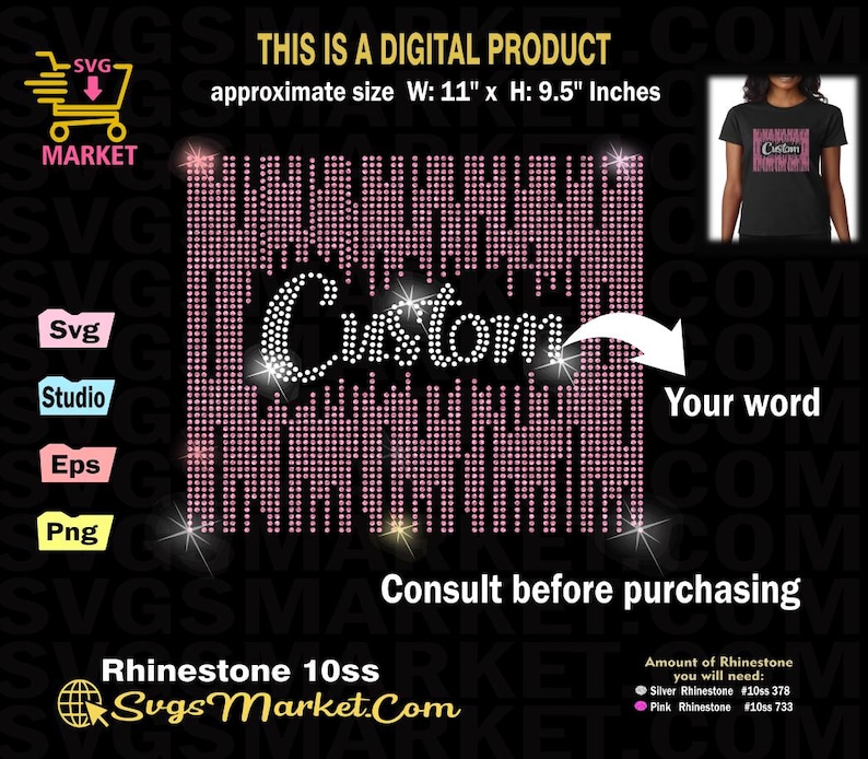 Custom Rhinestone Template,add Your Own Text to This Template ...