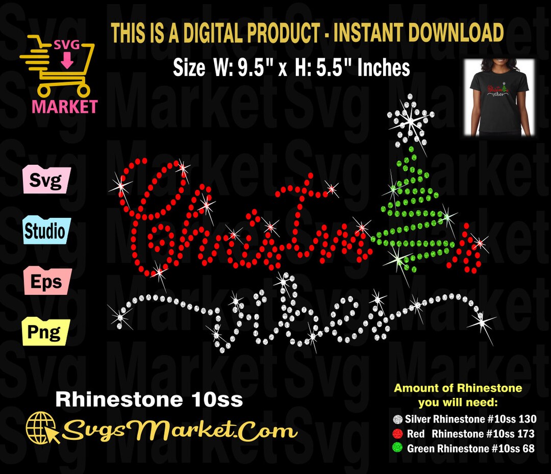 Rhinestone Template Christmas Svg Christmas Vibes Rhinestone Svg for ...