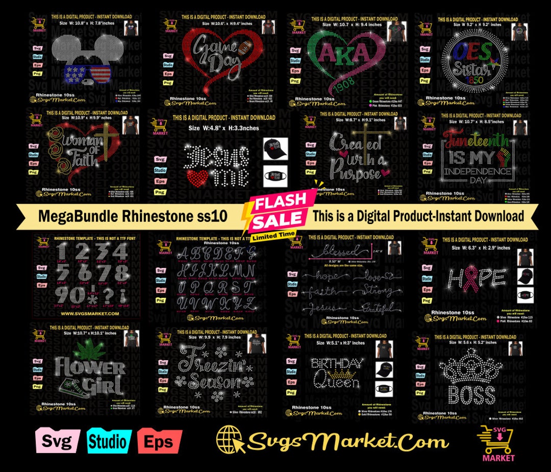 Mega Bundle Rhinestone Template Svg, Designs Pack Rhinestone Ss10 Svg ...
