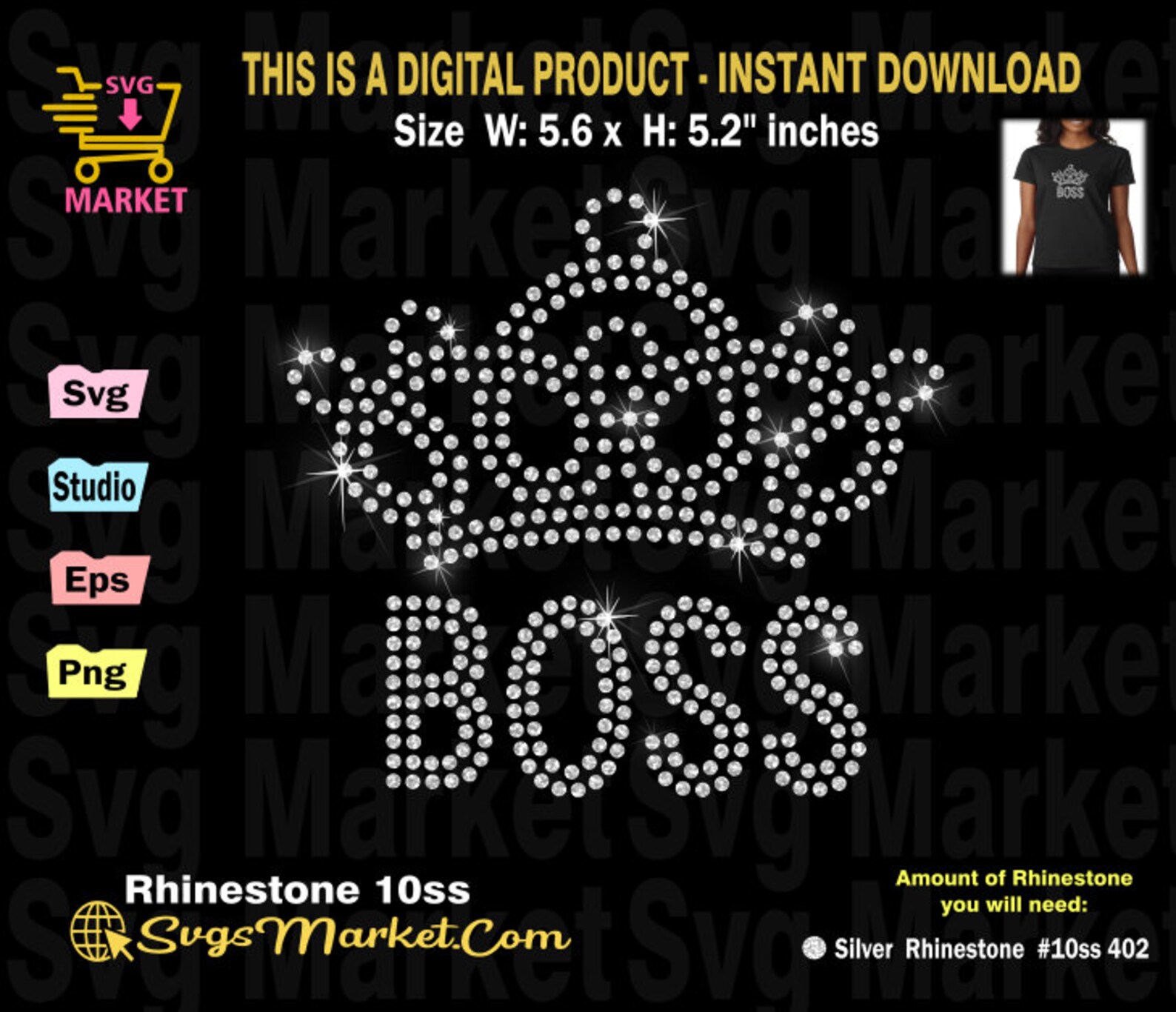 Boss With Crown Rhinestone Template Svg for Cricut - Etsy