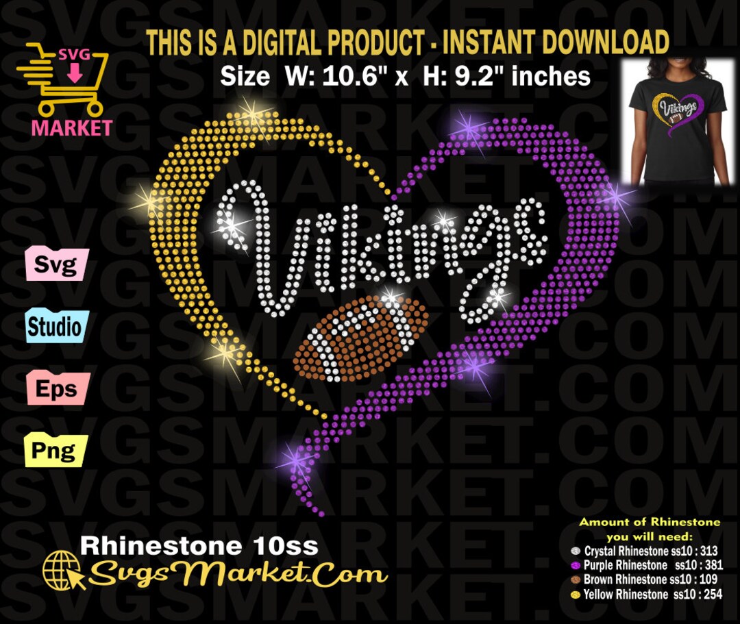 Instant Download Rhinestone Template Football, Vikings Rhinestone Svg ...
