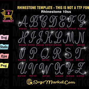 Rhinestone Template Svg Cursive Letters, Font Rhinestone Svg for Cricut ...